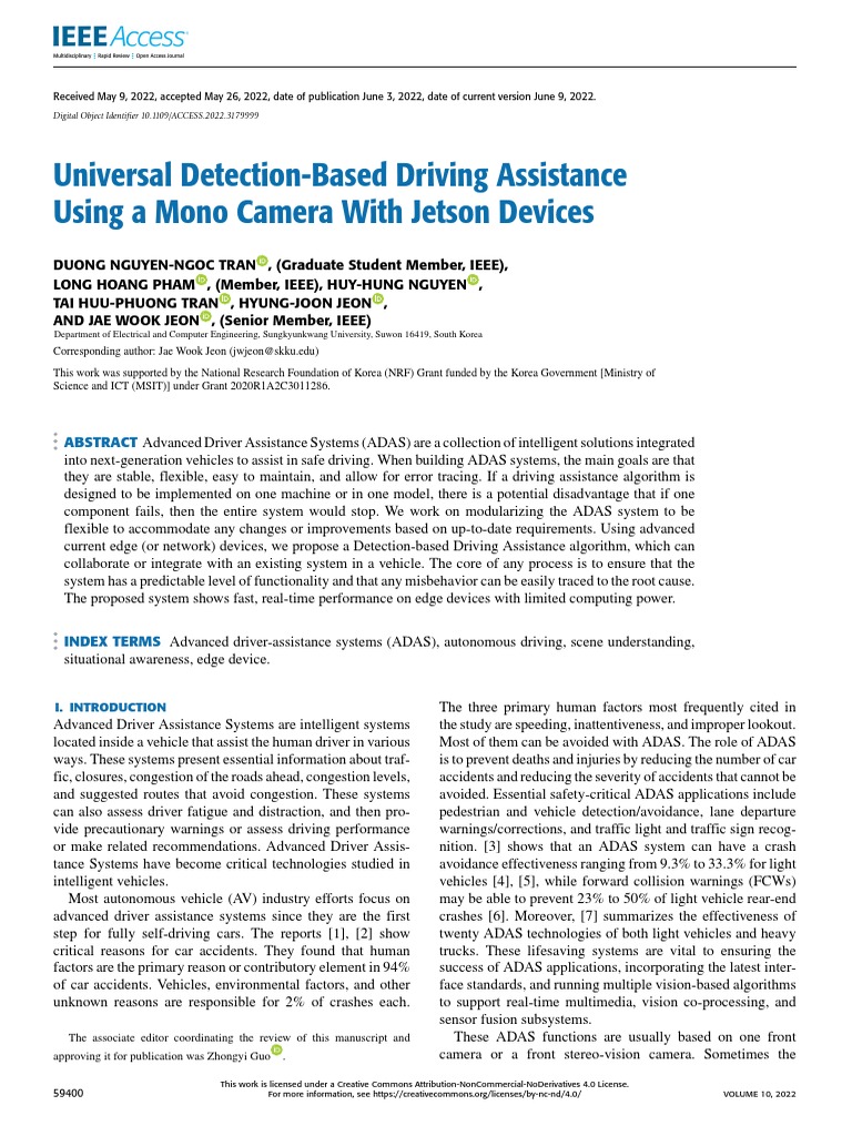 Universal Detection-Based Driving Assistance Using A Mono Camera With ...