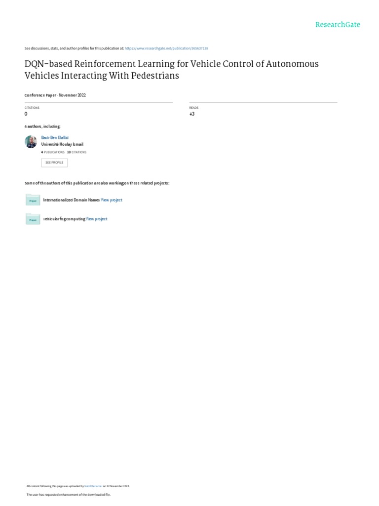 DQN-based Reinforcement Learning For Vehicle Control of Autonomous Vehicles Interacting With ...