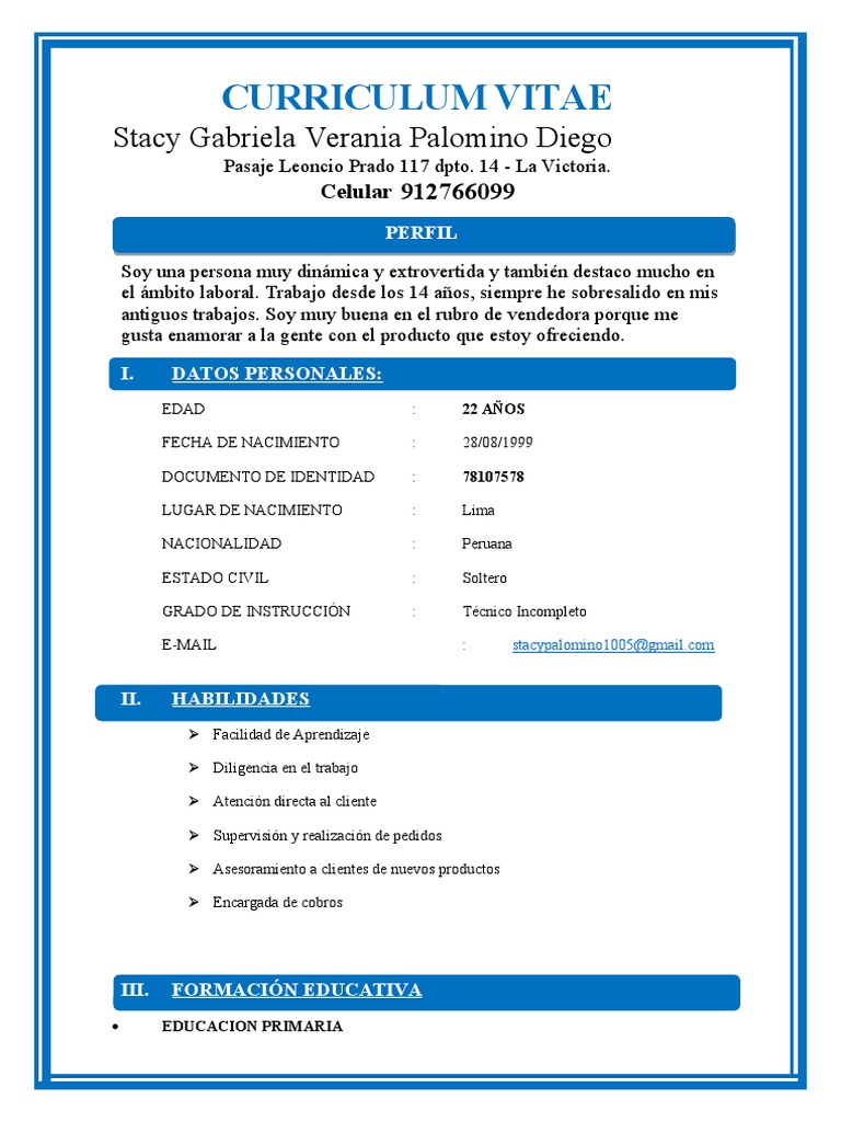 Curriculum Vitae de Stacy Palomino | PDF