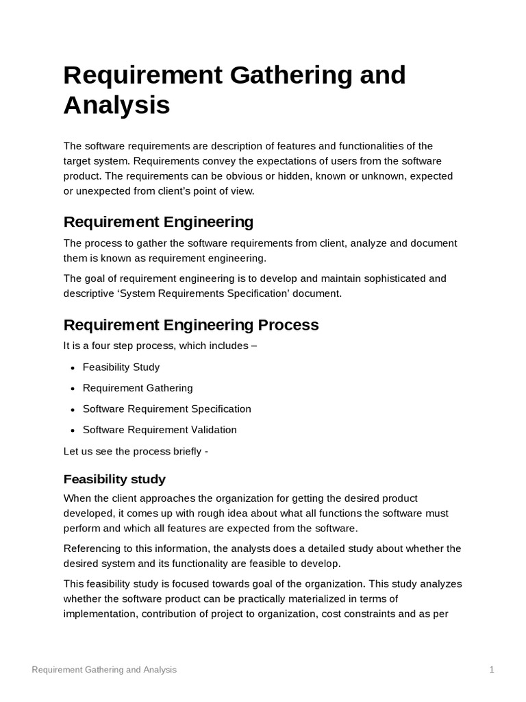 Requirement Gathering and Analysis | PDF | Software | Feasibility Study