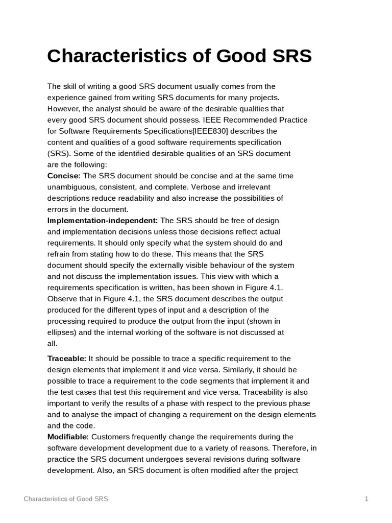 Characteristics of Good SRS | PDF | Systems Theory | Computing
