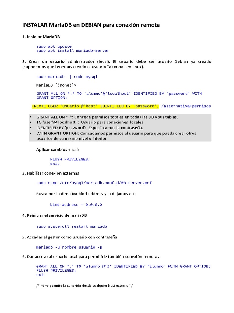 03 Instalar MariaDB en Remoto | PDF | Bases de datos | Mi sql