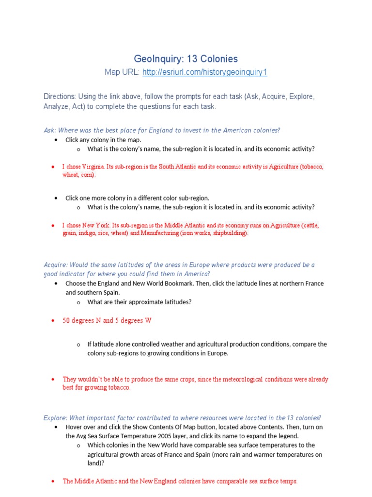 13 Colonies GeoInquiry - Complete - AT | PDF | Agriculture | Weather