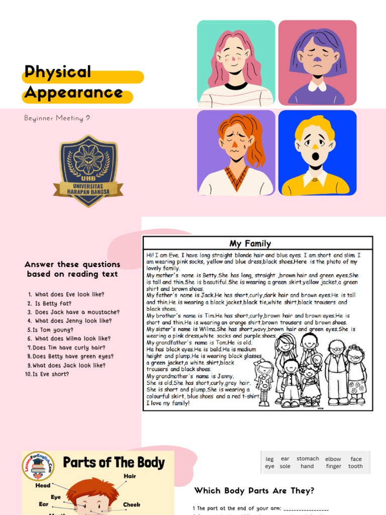 Describing Physical Appearance Basics | PDF | Hair | Human Head And Neck