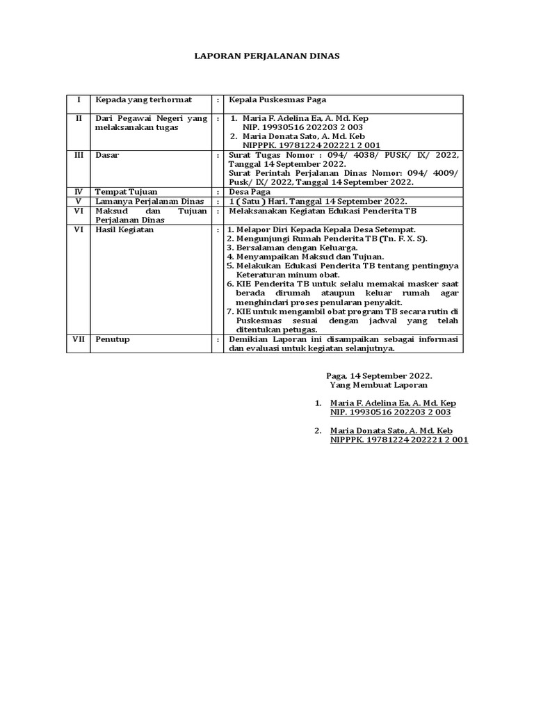 Laporan Perjalanan Dinas Edukasi Penderita TB | PDF