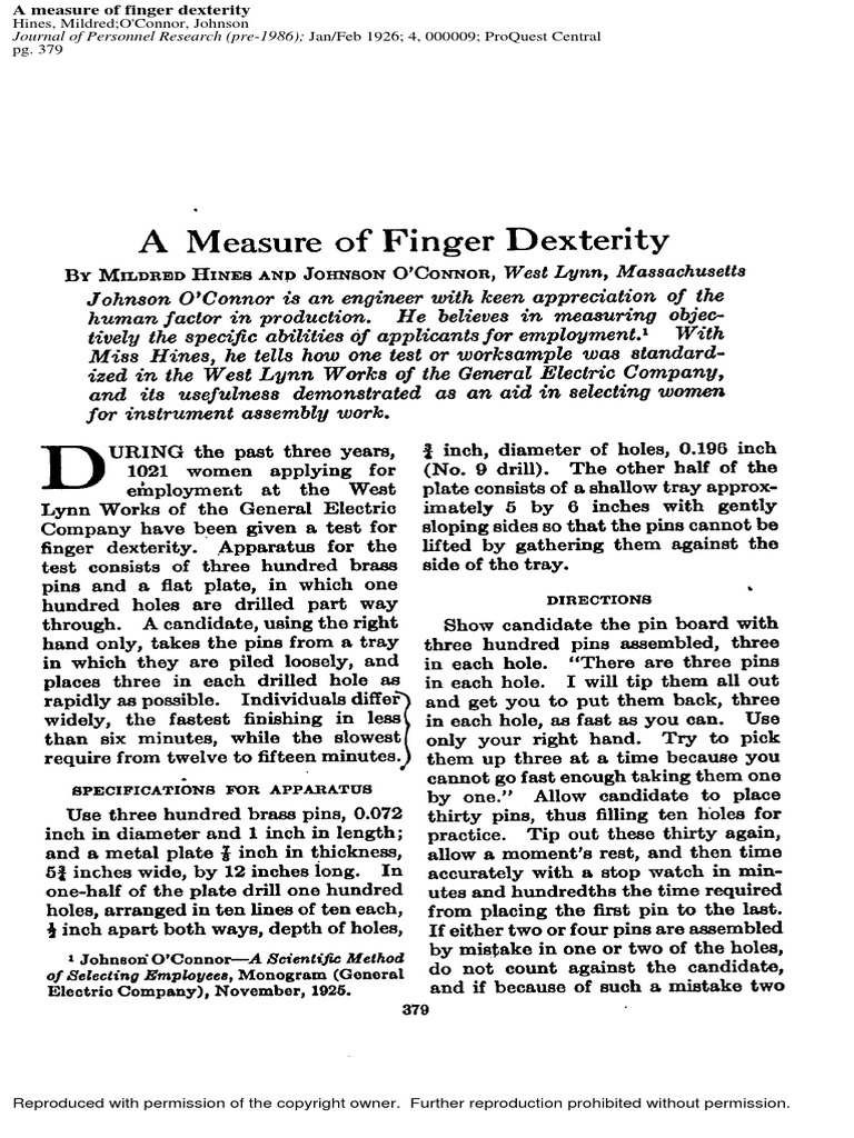 Finger Dexterity Test for Employment | PDF | Social Science