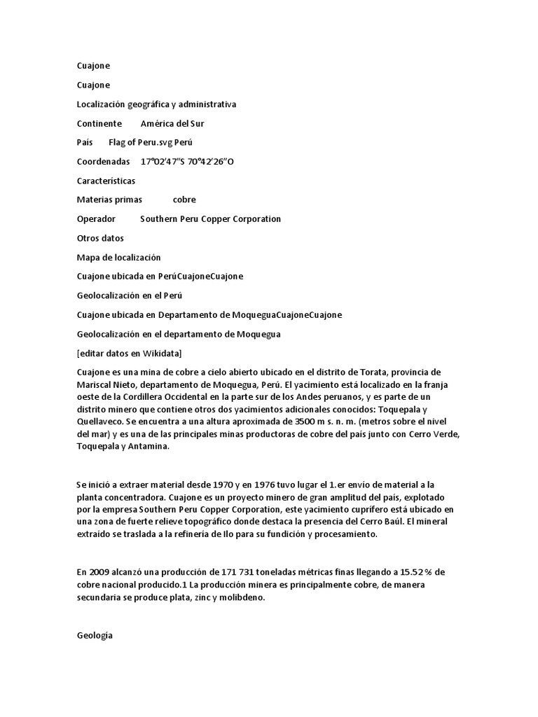 Cuajone | Descargar gratis PDF | Minerales | Materiales