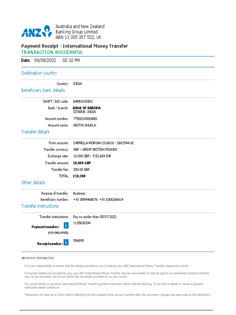 Money Transfer Receipt PDF | PDF