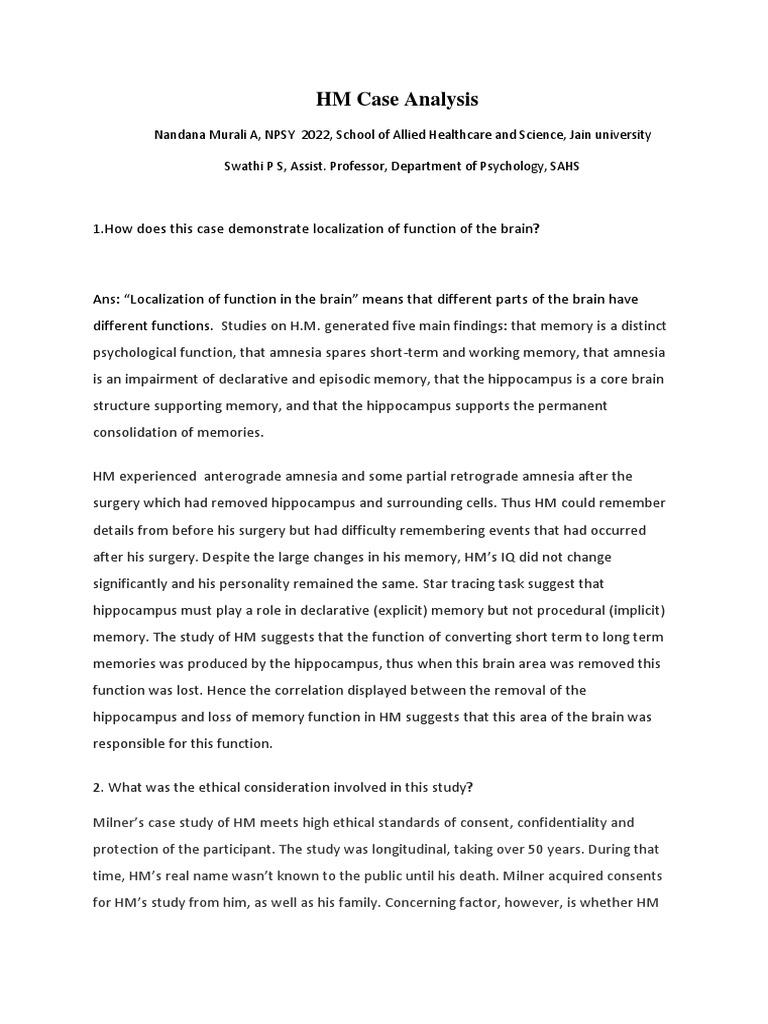 HM Case Analysis-1 | PDF | Memory | Long Term Memory