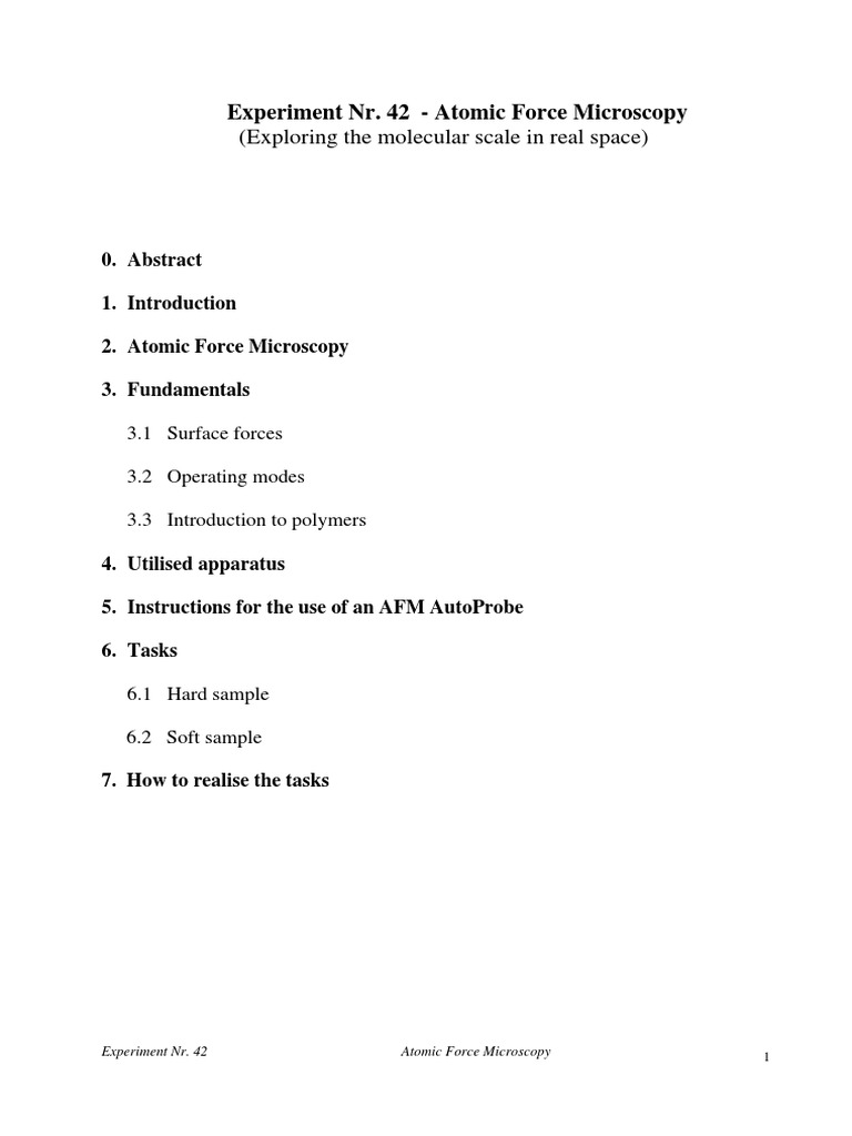 (Exploring The Molecular Scale in Real Space) : Experiment Nr. 42 - Atomic Force Micros | PDF ...
