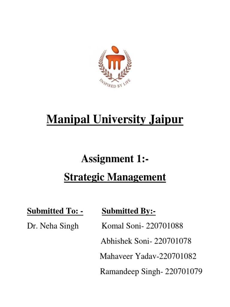 Manipal University Jaipur: Assignment 1:-Strategic Management | PDF | Diversification (Finance ...