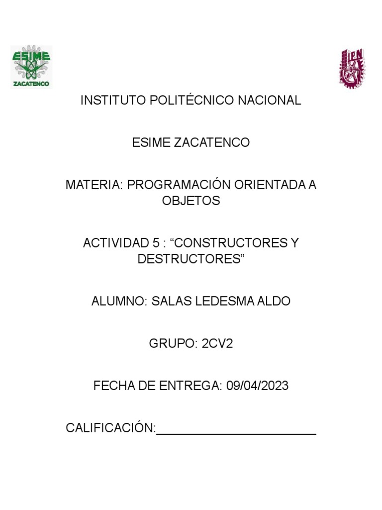 ACTIVIDAD 5 POO | PDF | Constructor (Programación Orientada a Objetos ...