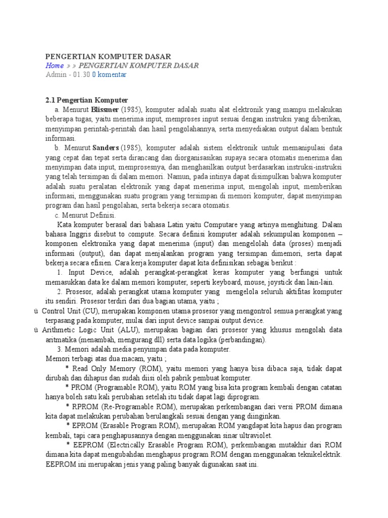 Materi Pengertian Komputer Dasar | PDF