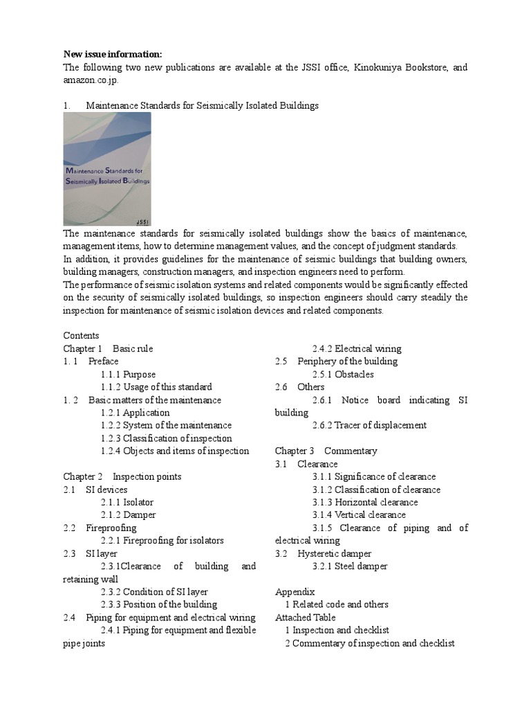 Maintenance Standards For Seismically Isolated Buildings & JSSI Construction Procedure Standard ...