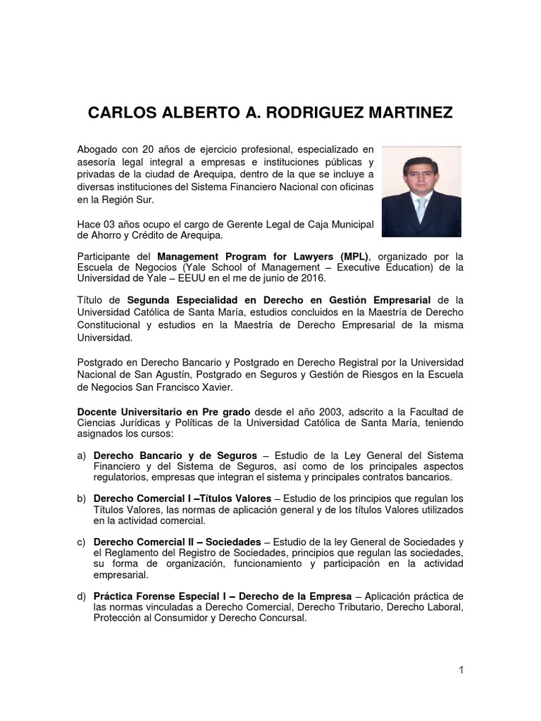 CV - Carlos Rodriguez | Descargar gratis PDF | Universidad | Perú