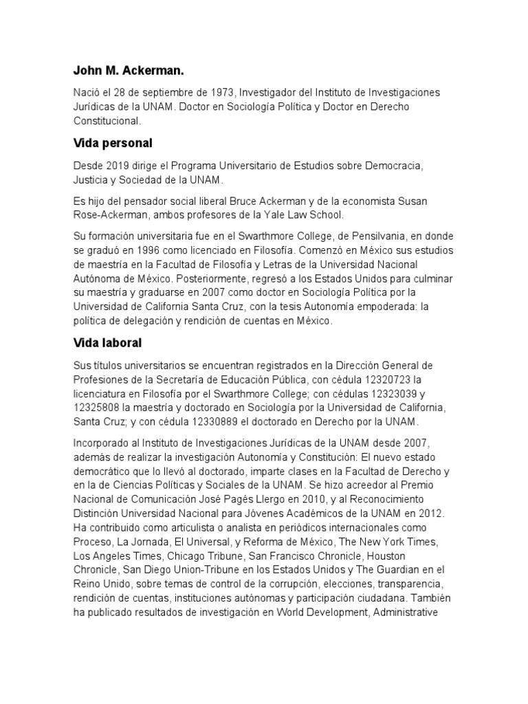 John M. Ackerman. | Descargar gratis PDF | Ciencias Políticas