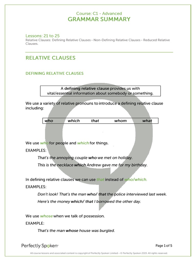 C1 - Lesson 21-25 - Grammar Summary | PDF