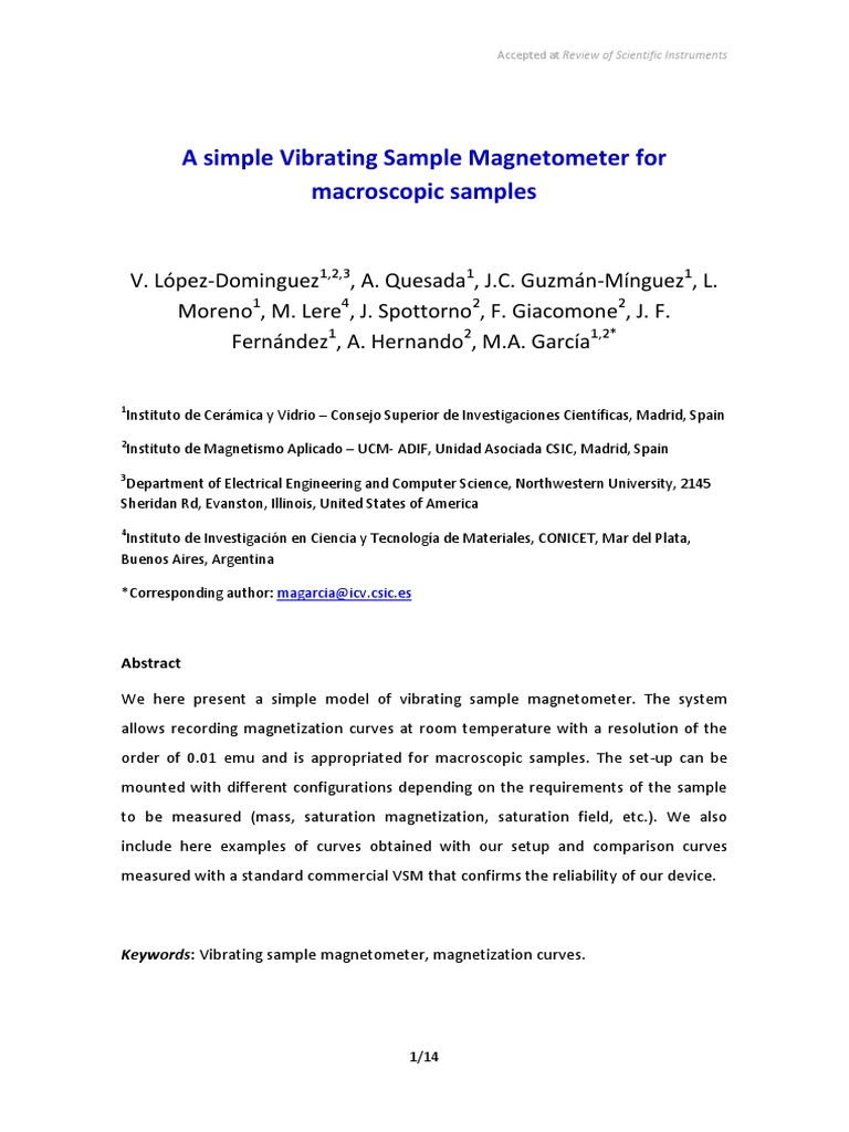 A Simple Vibrating Sample Magnetometer For Macroscopic Samples | PDF ...