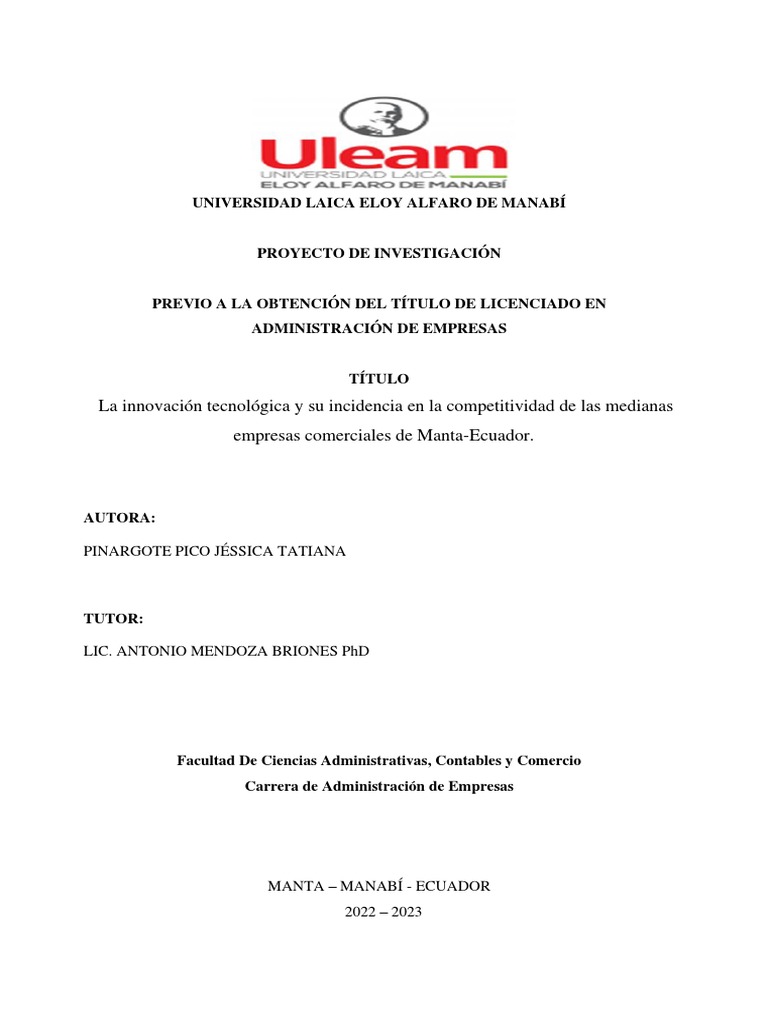 La Innovación Tecnológica y Su Incidencia en La Competitividad de Las Medianas Empresas ...