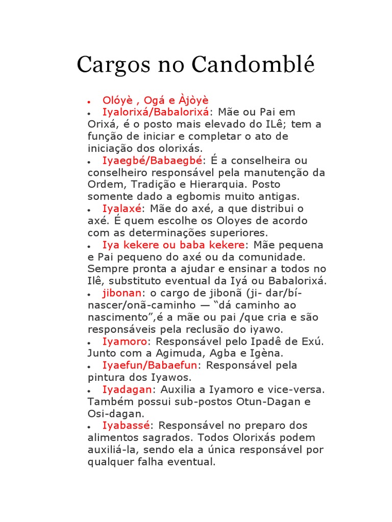 Cargos e funções no Candomblé: uma hierarquia sagrada | PDF | Santeria ...