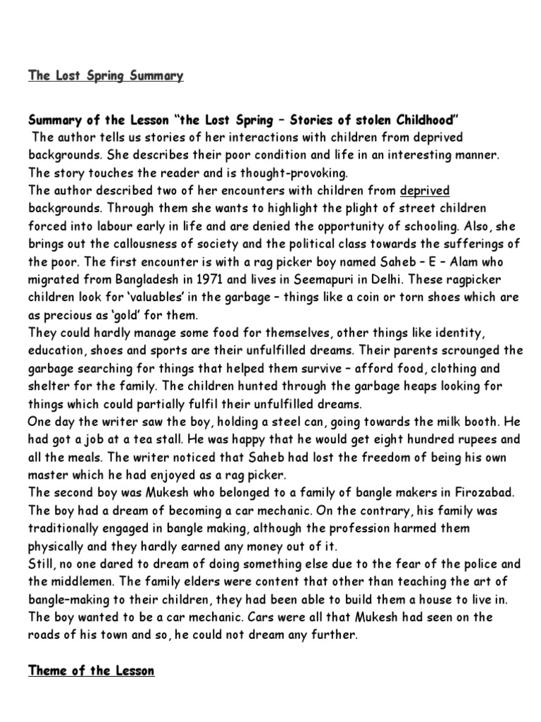 The Lost Spring Summary: Deprived Children Forced into Labor | PDF ...