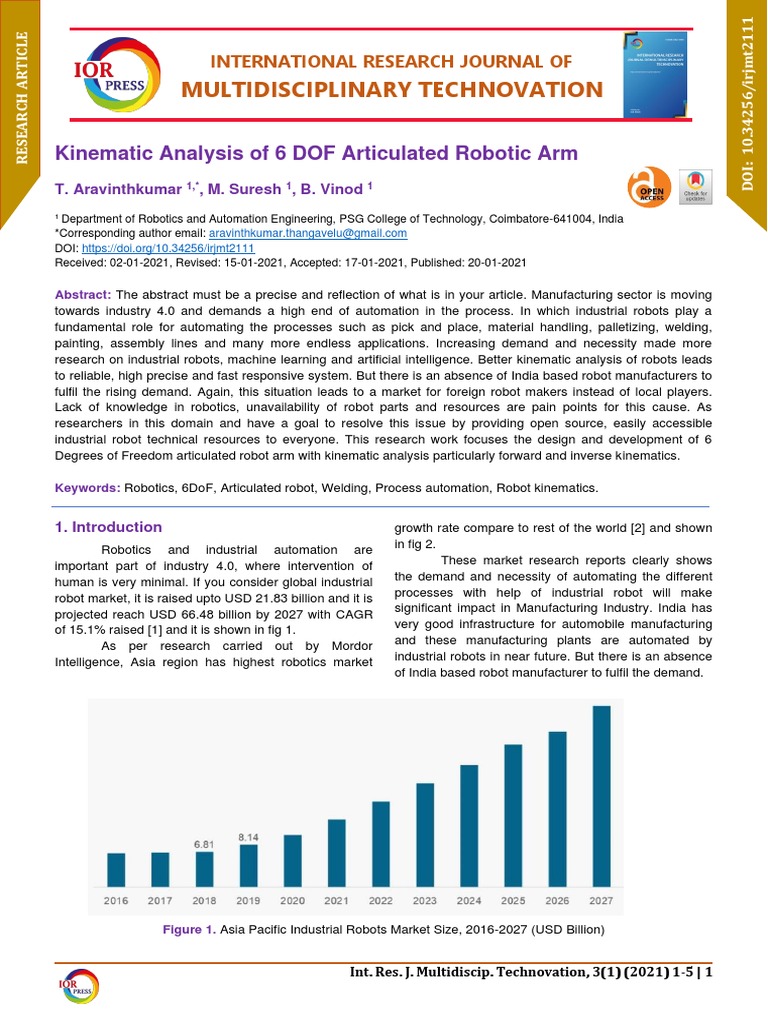 Kinematic Analysis of 6 DOF Articulated Robotic Ar | PDF | Mechanics | Mechanical Engineering
