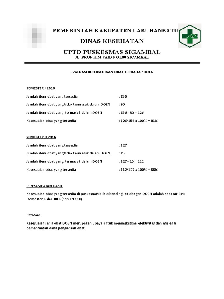 Evaluasi Ketersediaan Obat Doen 2016 Pdf