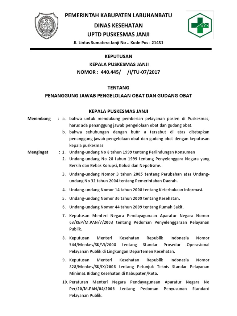 SK Penanggung Jawab Apotik Dan Gudang Obat | PDF