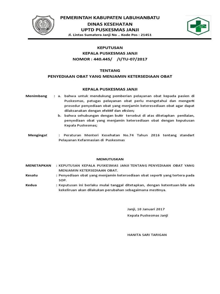 SK Penyediaan Obat Yang Menjamin Ketersediaan Obat | PDF