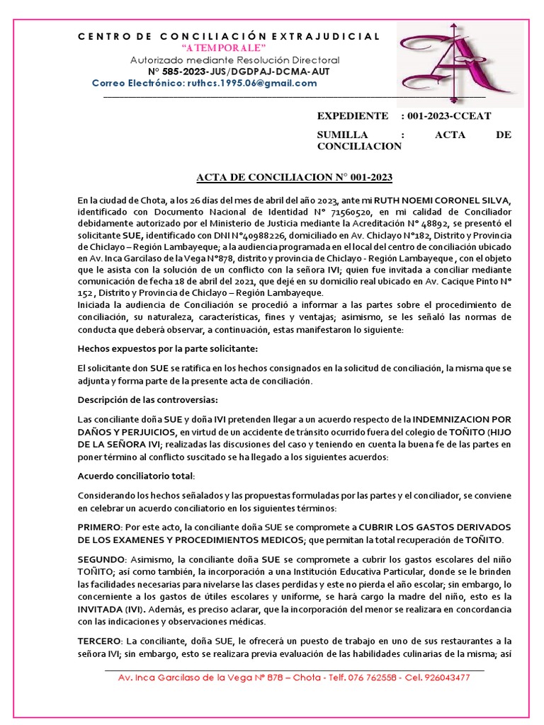 Acta de Conciliacion 2 | PDF