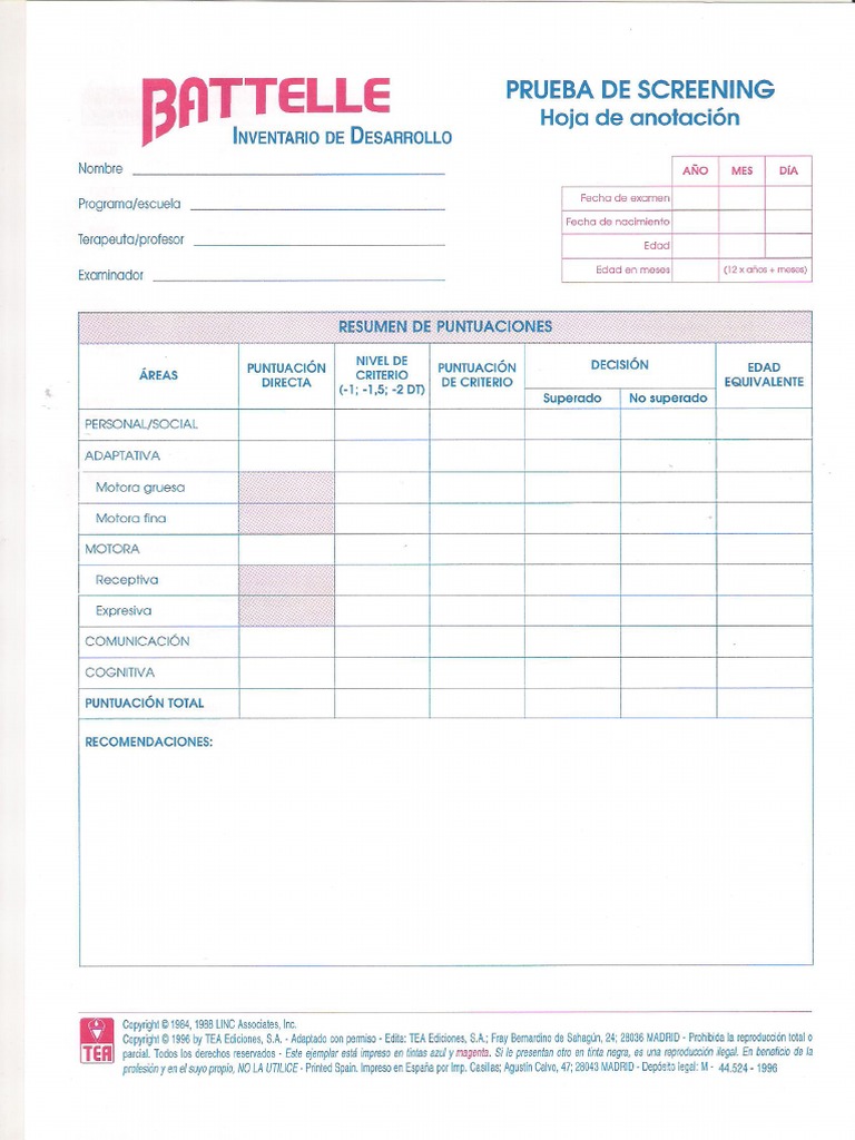 Cuadernillo Battelle | PDF
