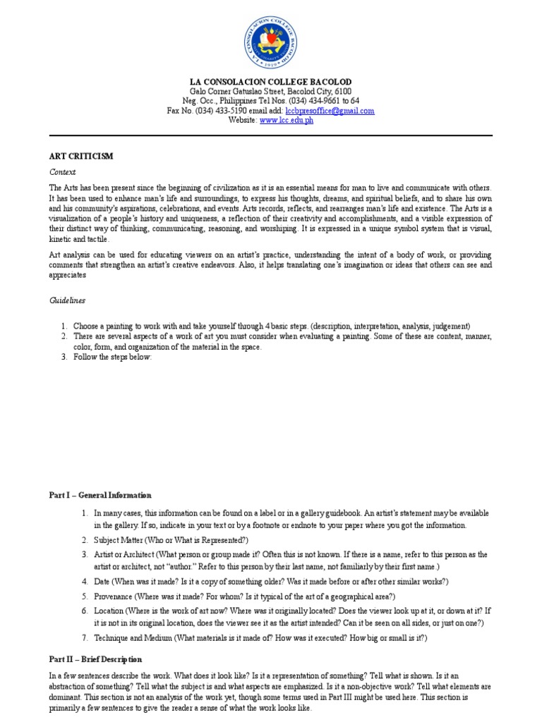 Art Criticism Guidelines and Rubric | PDF | Shape | Symmetry