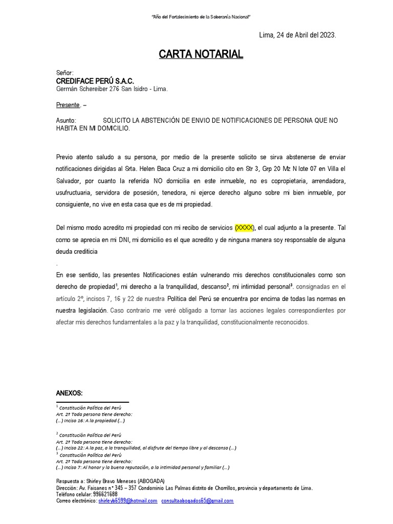 Carta Notarial SR Juan Francisco Castro Vilca | PDF | Gobierno | Justicia