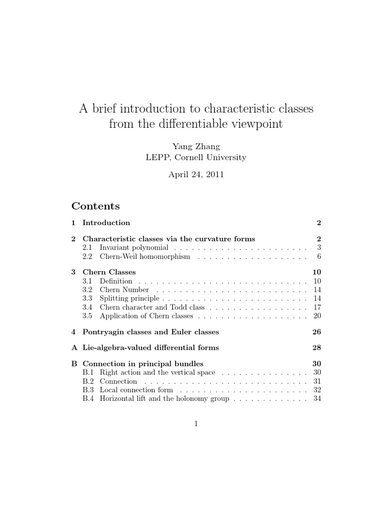 A Brief Introduction To Characteristic Classes From The Differentiable Viewpoint | Download Free ...