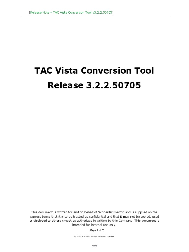 Release Note - TAC Vista Conversion Tool v3.2.2.50705 | PDF