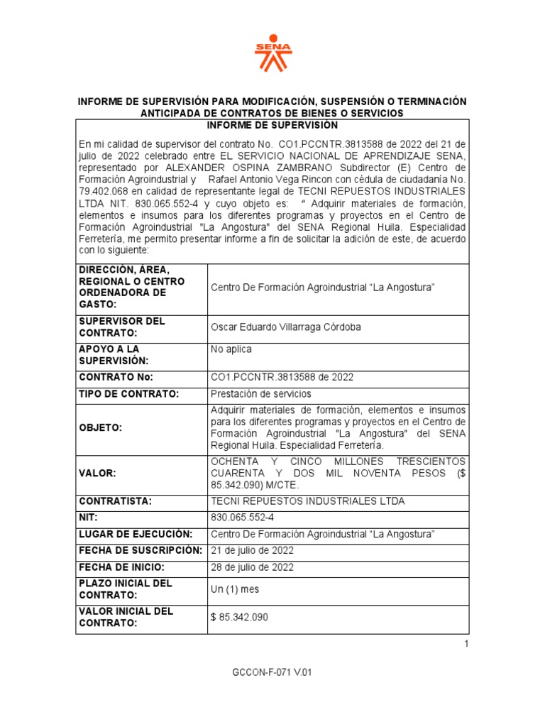 Informe de Supervisión para Modificación | PDF