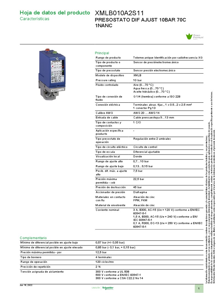 XMLB010A2S11: Hoja de Datos Del Producto | PDF | Ingenieria Eléctrica ...