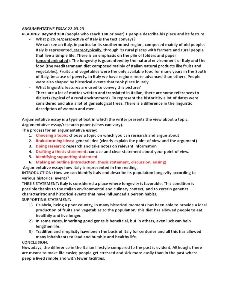 Argumentative Essay | PDF | Essays | Italy
