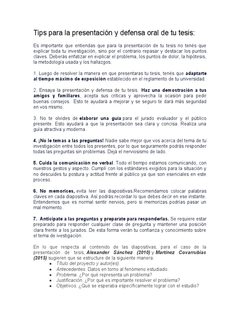 Tips Para La Presentación Y Defensa Oral De Tu Tesis Pdf Hipótesis