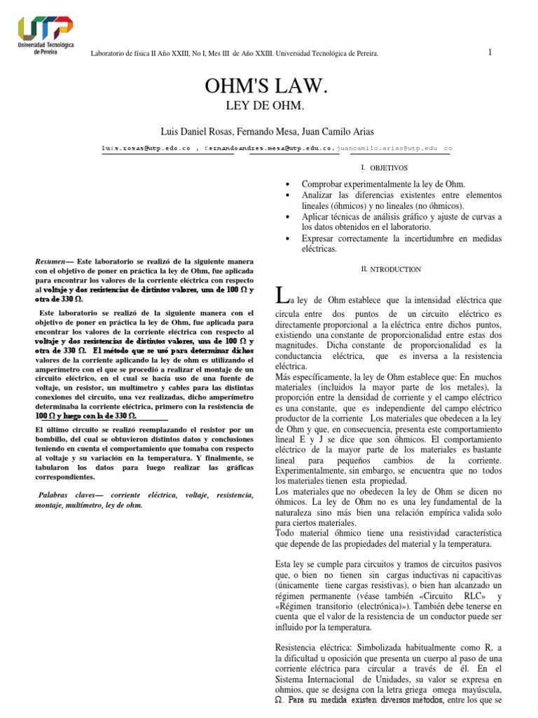 Informe Ley de Ohm II, LAB FIS II | PDF