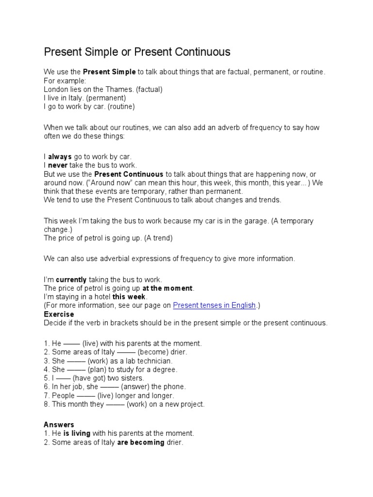 Present Simple or Present Continuous 2 | PDF | Linguistics | Grammar