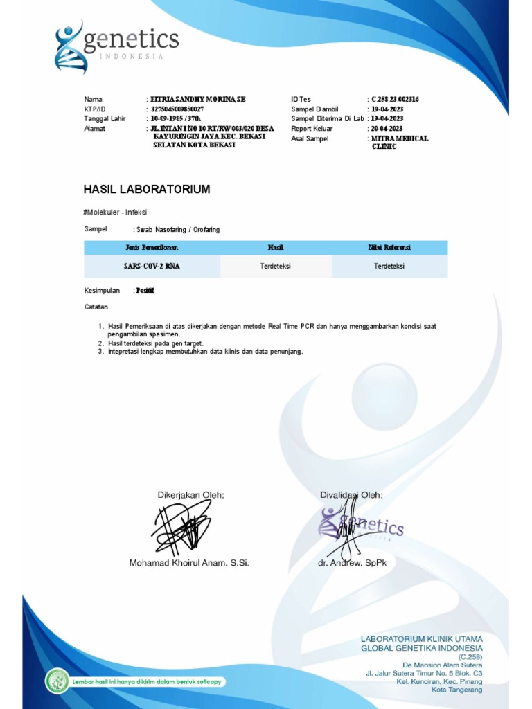 Hasil PCR - Fitria Sandhy Moryna, SE | PDF