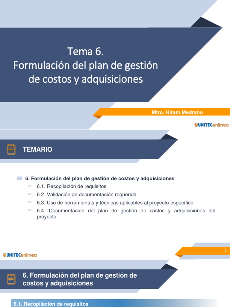 Tema 6. Formulación Del Plan de Gestión de Costos y Adquisiciones ...
