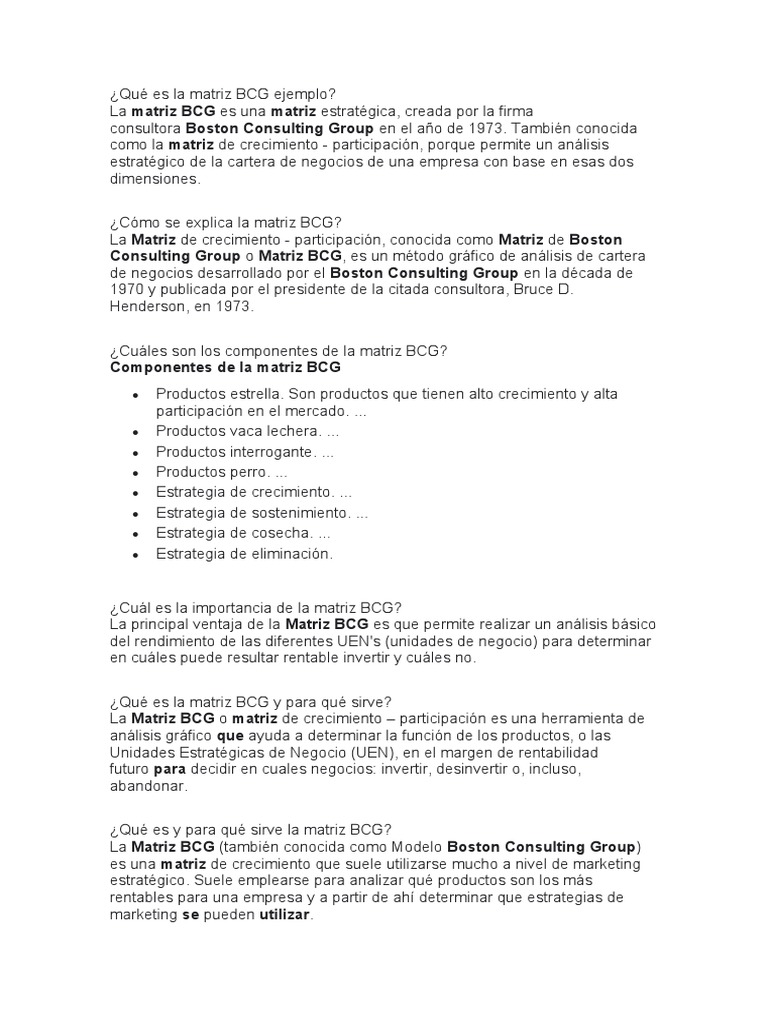 Qué Es La Matriz BCG Ejemplo | PDF | Matriz (Matemáticas) | Procesos de ...