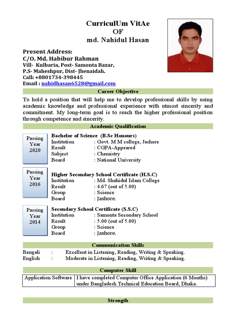 Curriculum Vitae: of Md. Nahidul Hasan | PDF