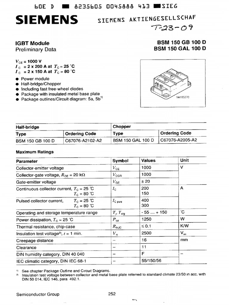 BSM150GB100DN11 Siemens IGBT Module - DataSheet | PDF