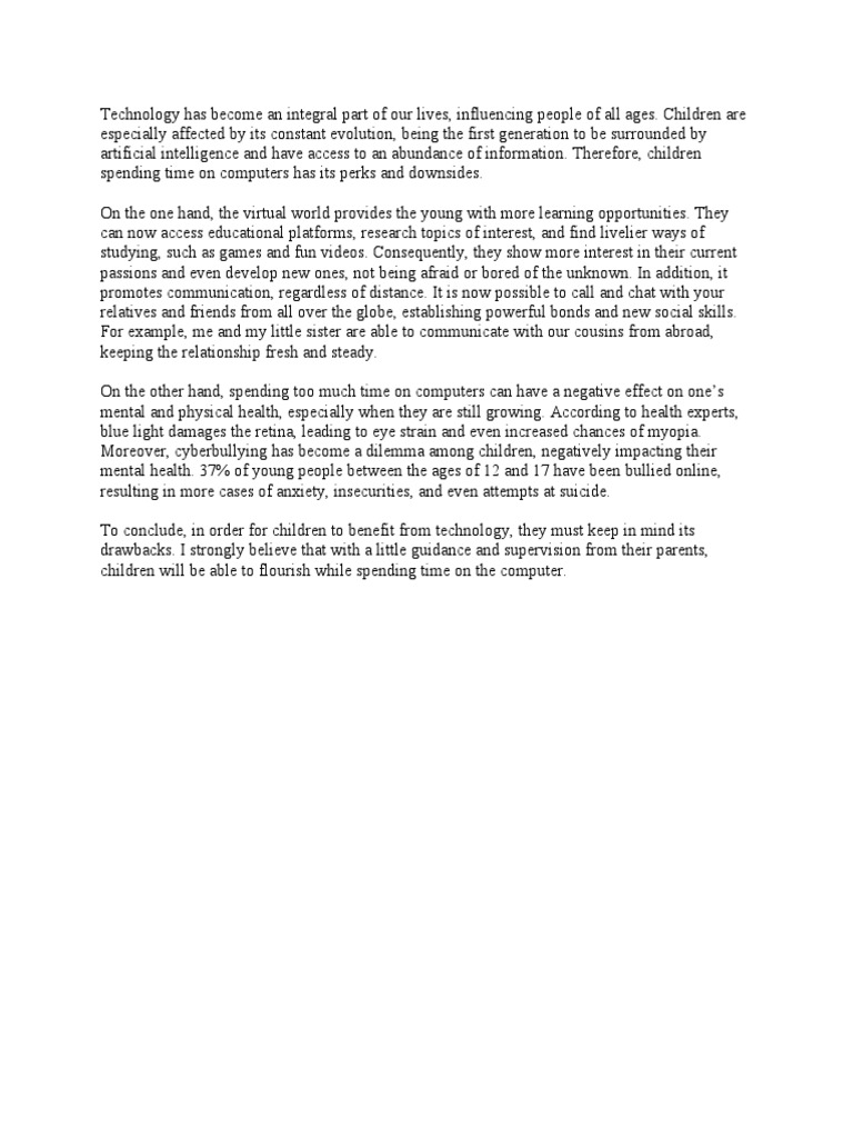 Essay Pros and Cons Tech For Children | PDF
