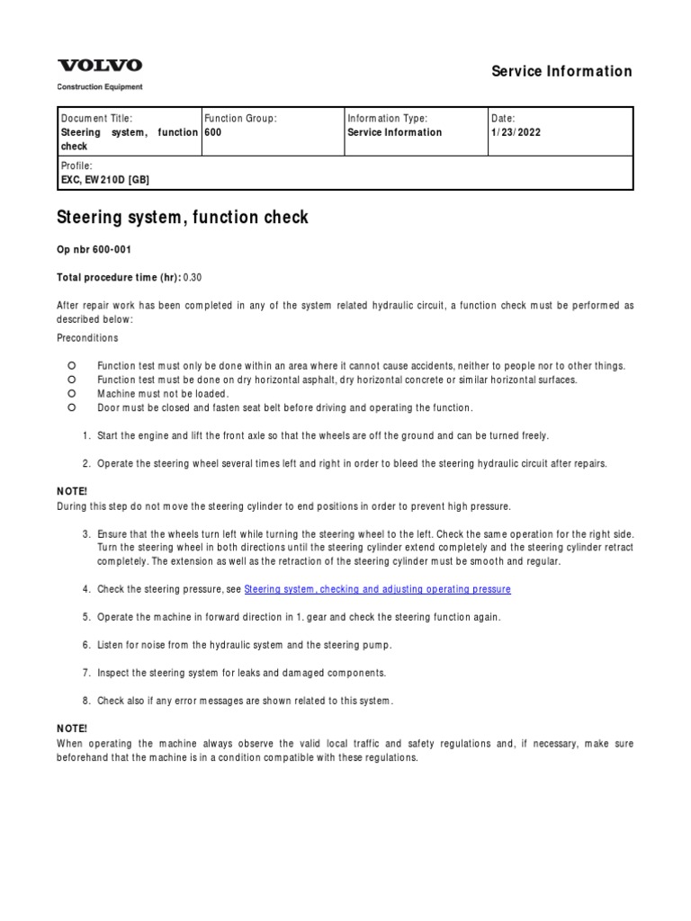 EW210D - Steering System, Function Check | PDF