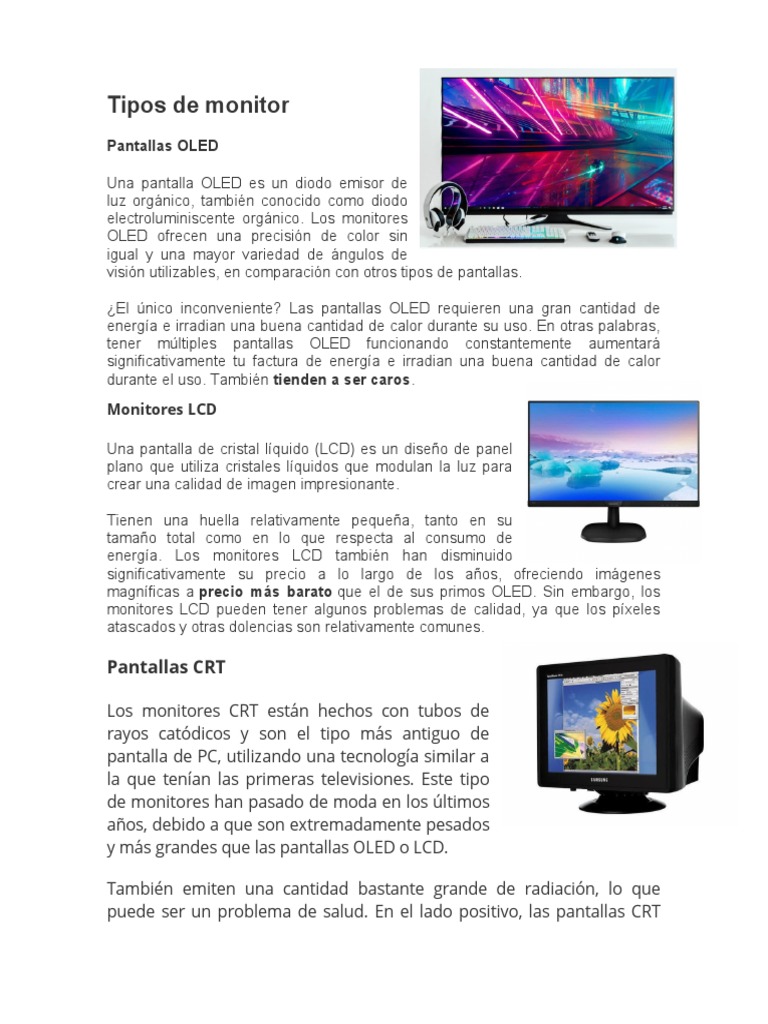 Tipos de Monitor | PDF | Pantalla de cristal líquido | Computadora de ...
