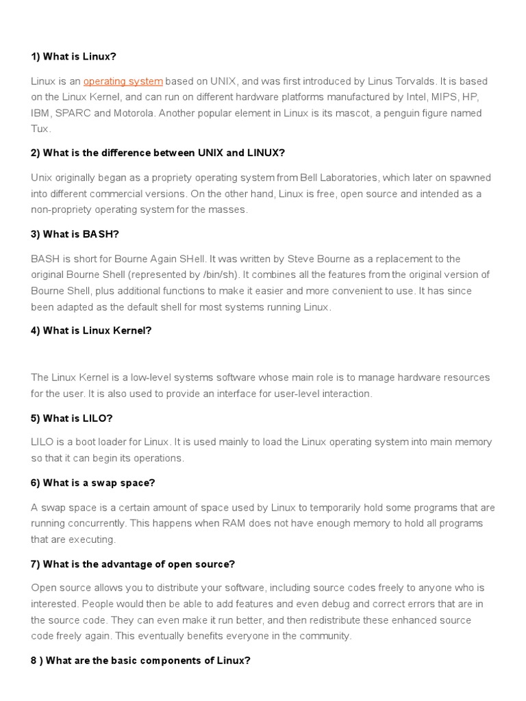 Top 50 Linux Interview Questions Pdf Linux Operating System 1013